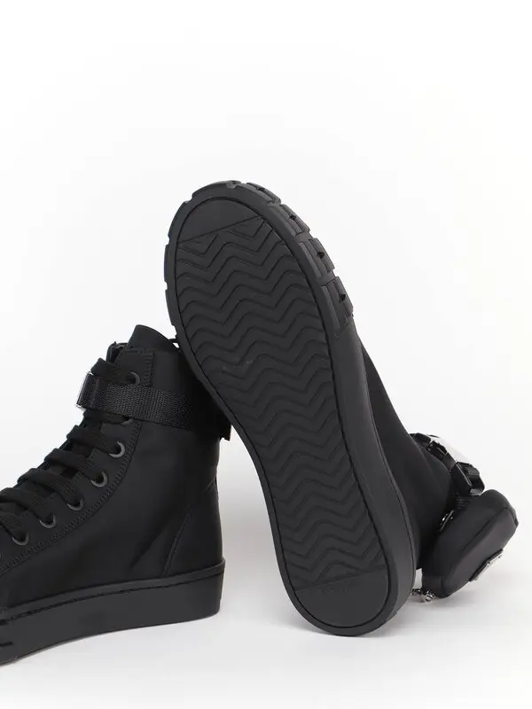 Prada Wheel Re-nylon High-top Sneakers With Detachable Pouch