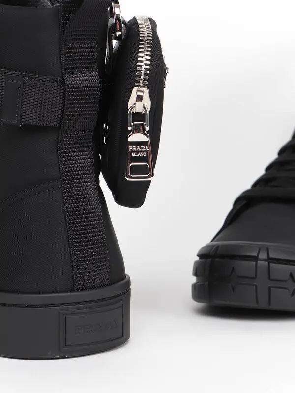 Prada Wheel Re-nylon High-top Sneakers With Detachable Pouch