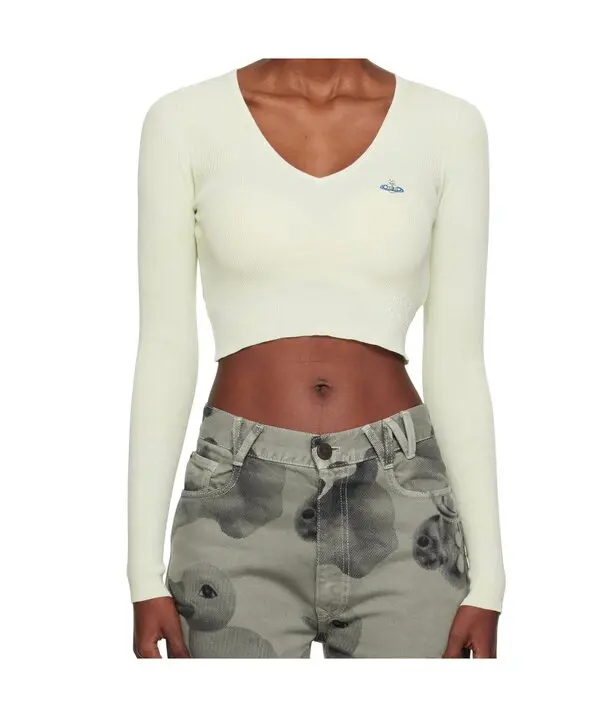 VIVIENNE WESTWOOD V-neck Cropped Fine Knit Sweater - No