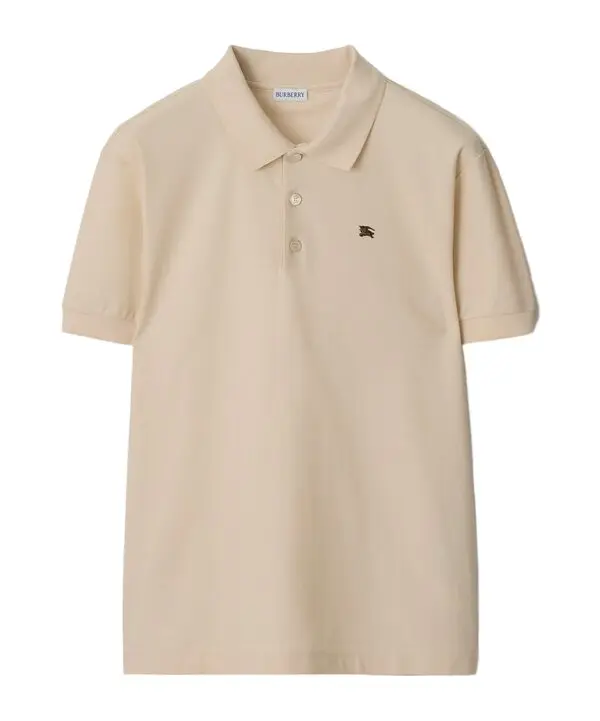 Burberry Logo Embroidered Short Sleeved Polo Shirt - Clam