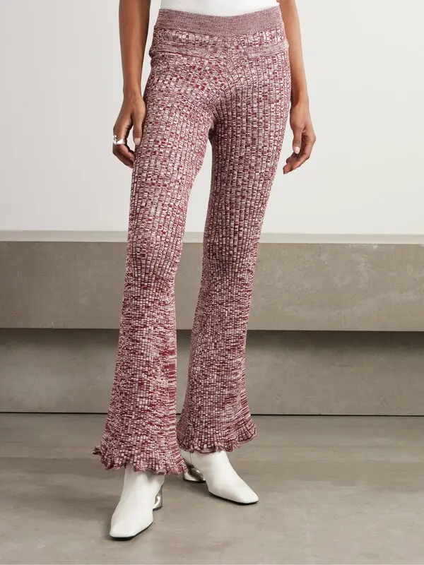 Rabanne Ribbed Knit Flare Pants - Red