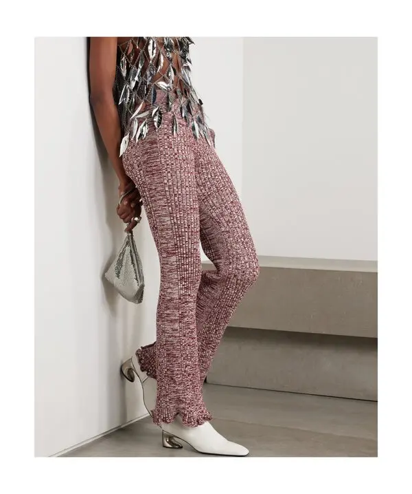 Rabanne Ribbed Knit Flare Pants - Red