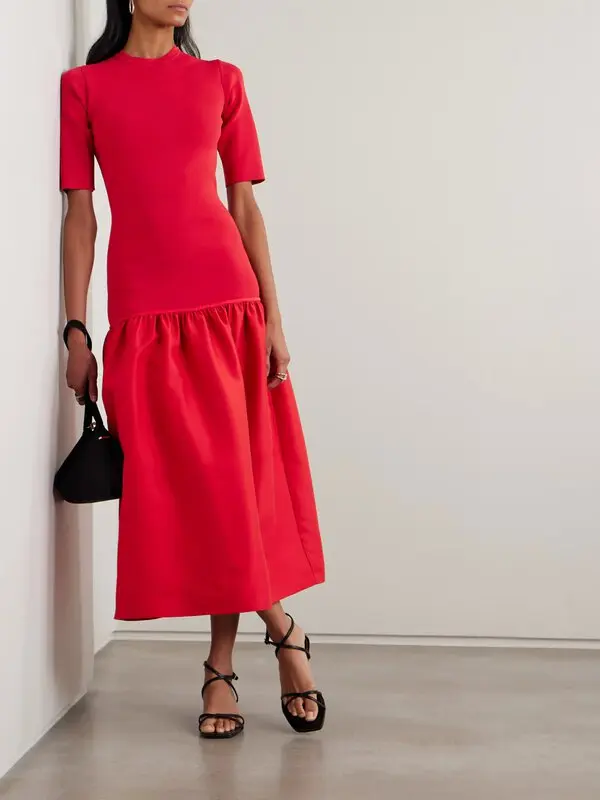 TOTEME Twinflower Gathered Midi Dress - Red