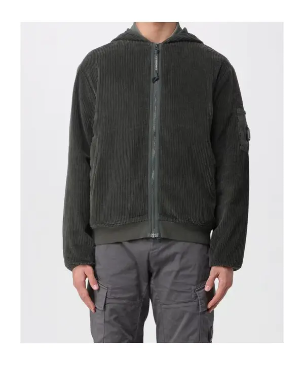 C.P. COMPANY Corduroy 350 Full Zip Hooded Sweatshirt - Black