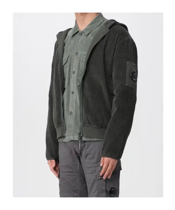 C.P. COMPANY Corduroy 350 Full Zip Hooded Sweatshirt - Black
