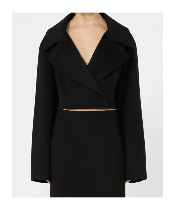 Sportmax Notched Lapel Cropped Jacket - Black