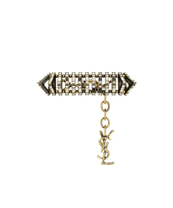 Saint Laurent Crystal Logo Plaque Pyramid Bracelet - Multicolor