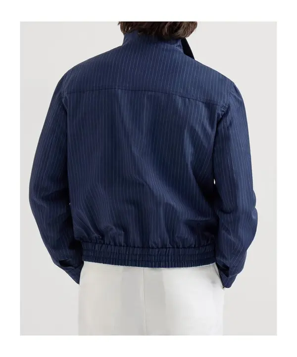 Brunello Cucinelli Pinstripe Stand-collar Zip-up Jacket - Blue