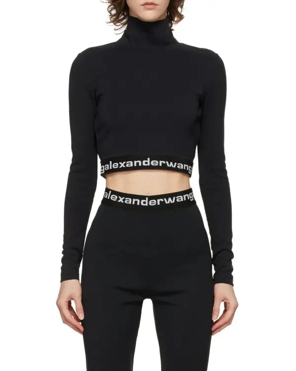 Alexander Wang Cropped Long Sleeve Top With Logo Band