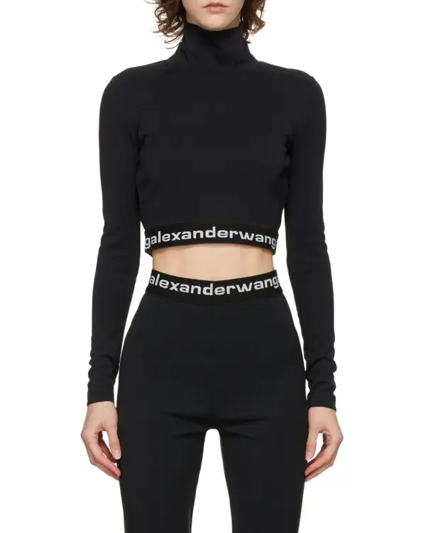 Alexander Wang Cropped Long Sleeve Top With Logo Band
