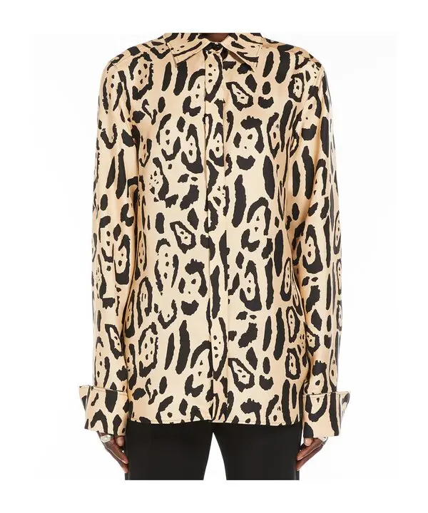 Sportmax Animal Print Long Sleeve Shirt - Camel