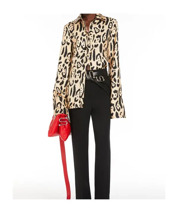 Sportmax Animal Print Long Sleeve Shirt - Camel