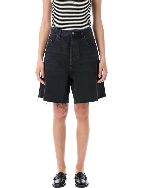 Saint Laurent Distressed Denim Bermuda Shorts