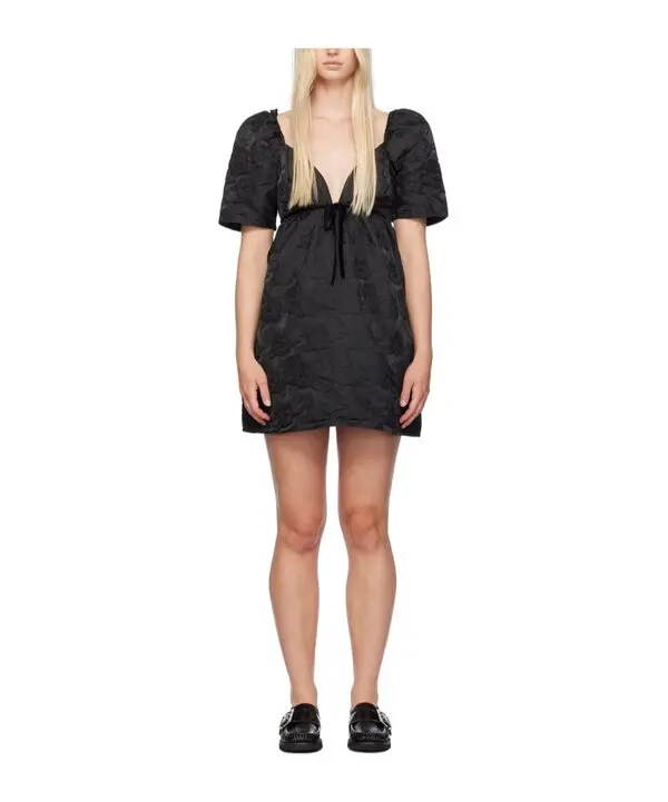 GANNI Floral Pattern Dress With Bubble Sleeves And Open Back