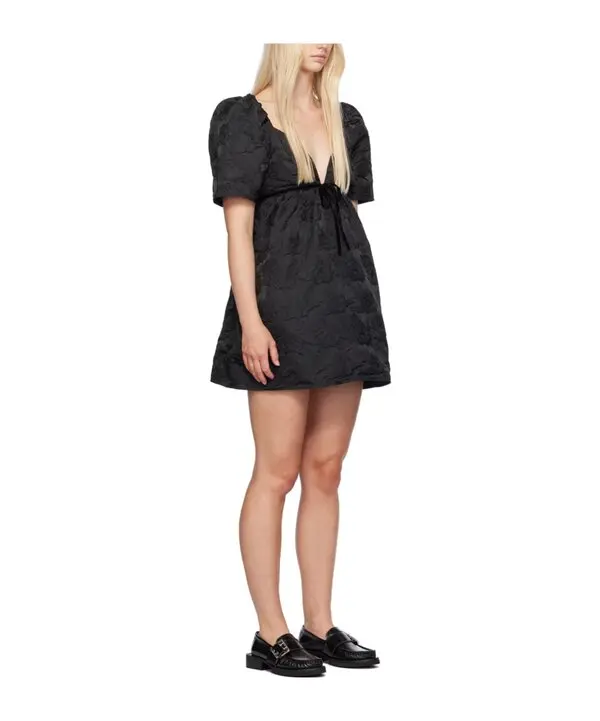 GANNI Floral Pattern Dress With Bubble Sleeves And Open Back