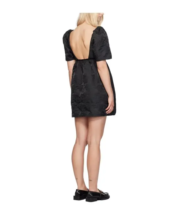 GANNI Floral Pattern Dress With Bubble Sleeves And Open Back