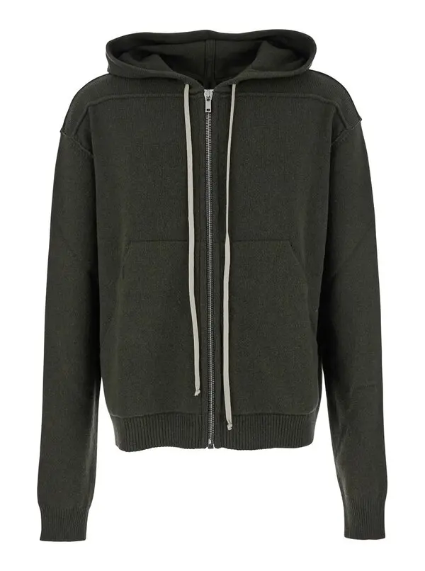 Rick Owens Contrast Drawstring Zip Hoodie