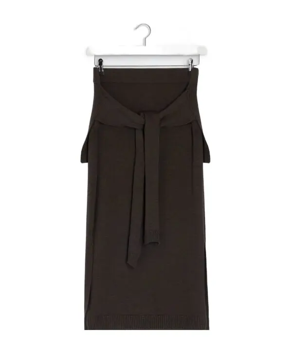 LEMAIRE Tie-detailed Ribbed Midi Skirt - Black Cocoa