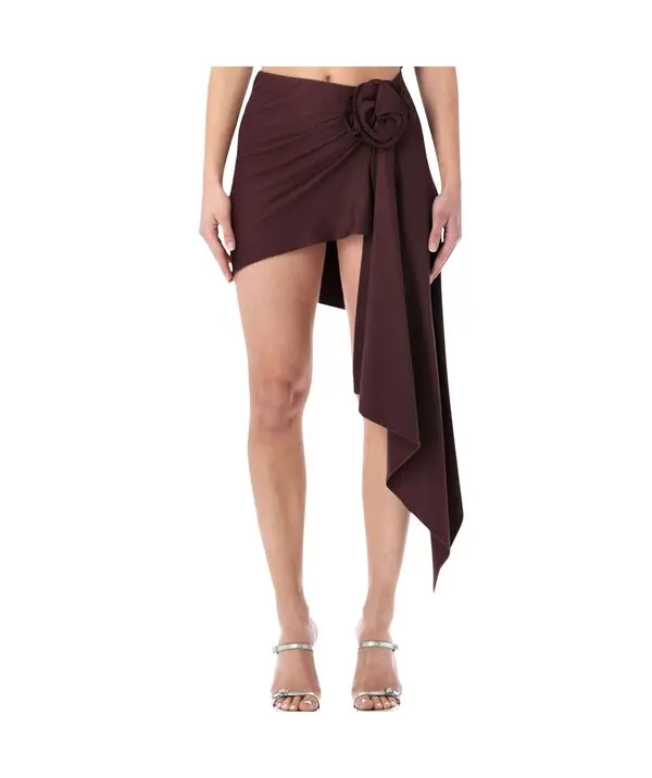 Magda Butrym Floral Appliqué Draped Mini Skirt - Brown