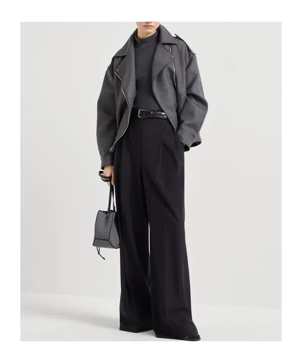 Brunello Cucinelli High-neck Half-sleeve Ribbed Jumper With Monili Chain Detail