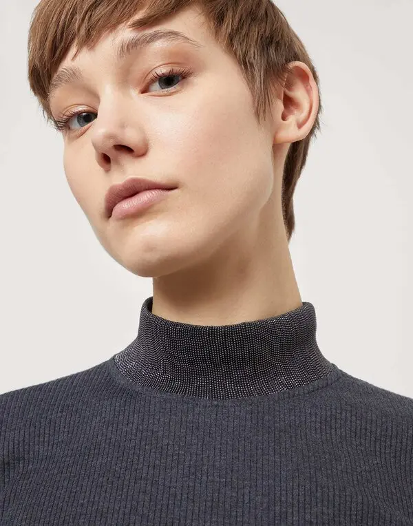 Brunello Cucinelli High-neck Half-sleeve Ribbed Jumper With Monili Chain Detail