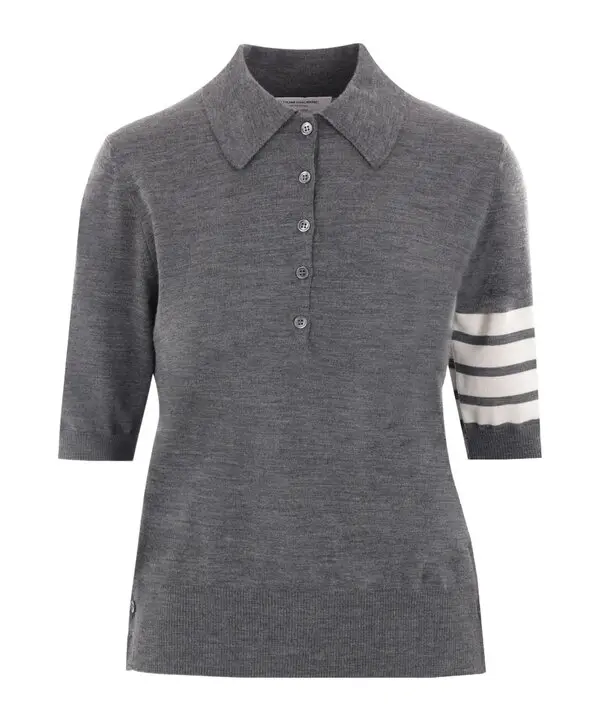 Thom Browne Four-bar Stripe Detail Short Sleeve Polo - Medium Gray