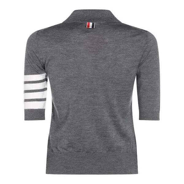 Thom Browne Four-bar Stripe Detail Short Sleeve Polo - Medium Gray