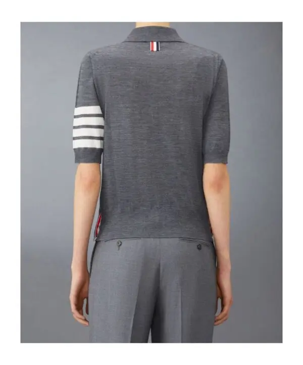 Thom Browne Four-bar Stripe Detail Short Sleeve Polo - Medium Gray