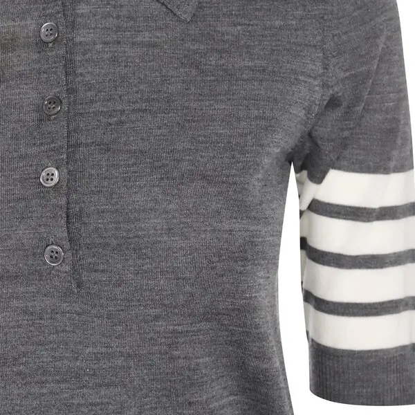 Thom Browne Four-bar Stripe Detail Short Sleeve Polo - Medium Gray