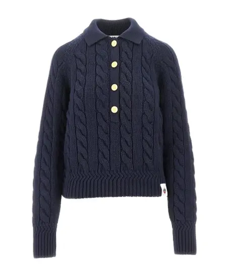 Bally Logo Patch Cable Knit Buttoned Jumper - Black
