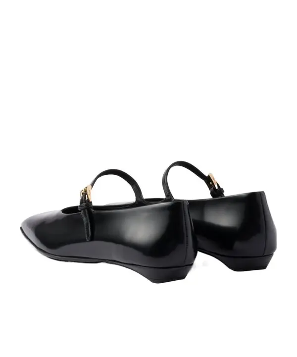 Prada Brushed Leather Mary Jane Ballerinas With Logo Engraved Buckles