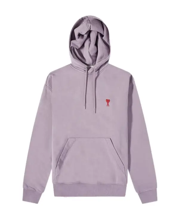 AMI Paris Embroidered Logo Organic Cotton Hoodie - Gray