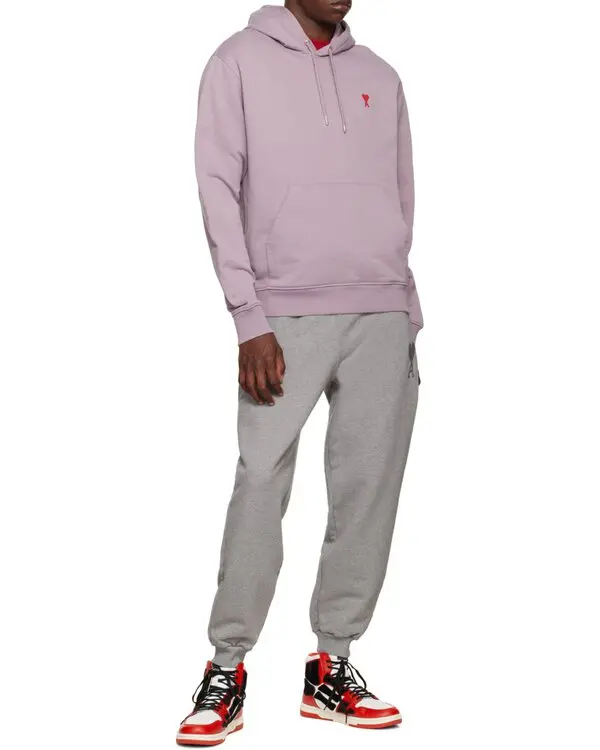 AMI Paris Embroidered Logo Organic Cotton Hoodie - Gray