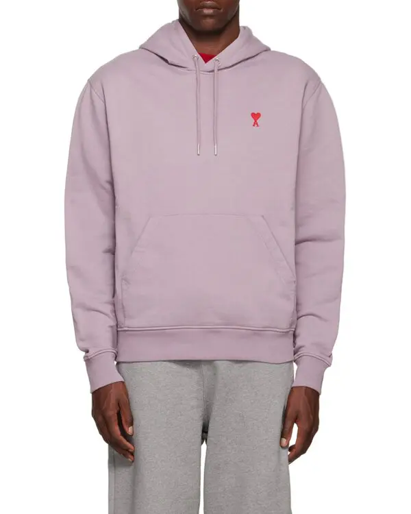 AMI Paris Embroidered Logo Organic Cotton Hoodie - Gray