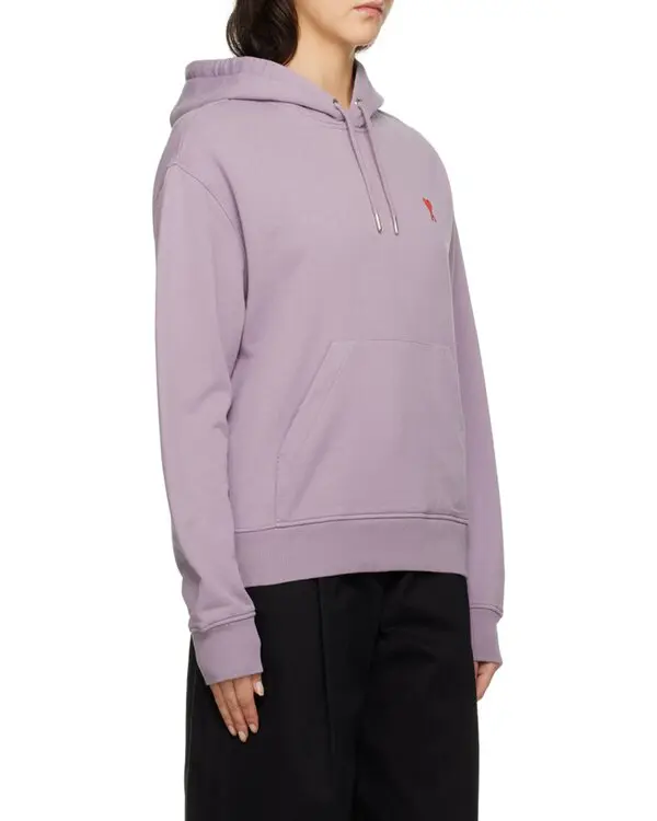 AMI Paris Embroidered Logo Organic Cotton Hoodie - Gray