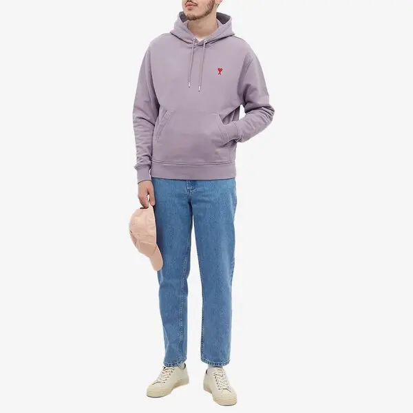 AMI Paris Embroidered Logo Organic Cotton Hoodie - Gray