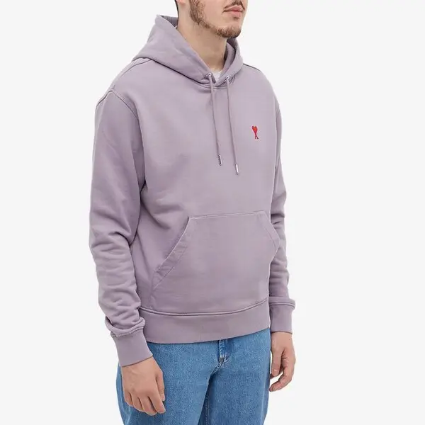 AMI Paris Embroidered Logo Organic Cotton Hoodie - Gray