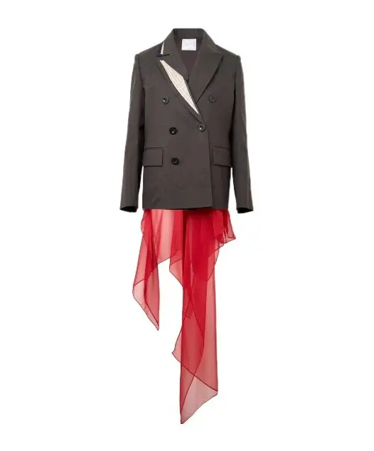 Sacai Double-breasted Suiting Jacket With Asymmetrical Overlay