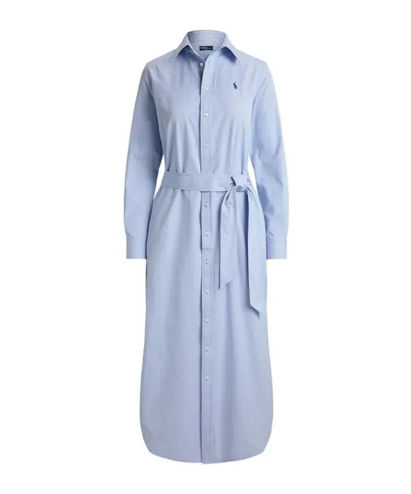 Polo Ralph Lauren Striped Logo Embroidered Midi Shirt Dress