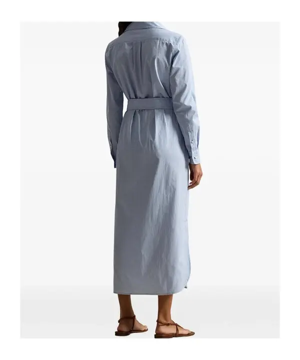 Polo Ralph Lauren Striped Logo Embroidered Midi Shirt Dress