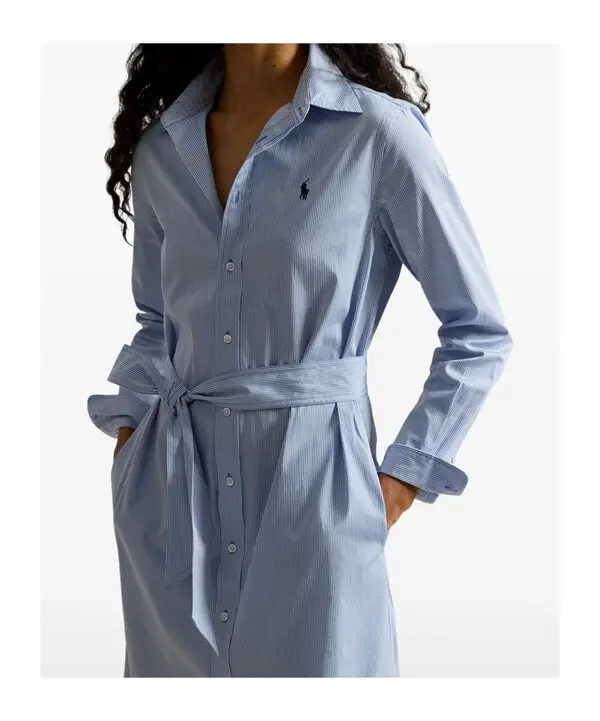 Polo Ralph Lauren Striped Logo Embroidered Midi Shirt Dress