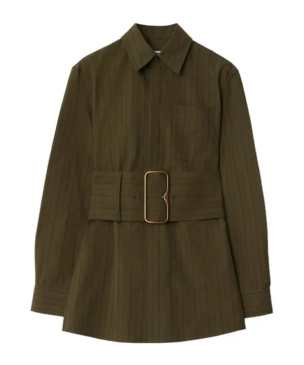 Burberry Regular Fit Striped Belted Waist Shirt - Green