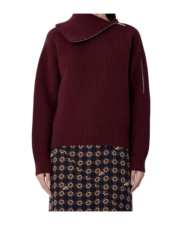 Dries Van Noten Wool Sweater With Asymmetrical Neckline And Zip Detail