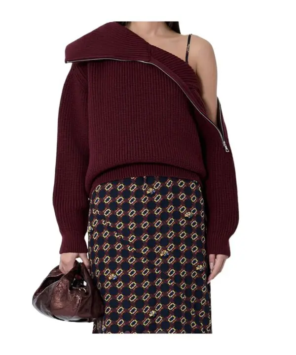 Dries Van Noten Wool Sweater With Asymmetrical Neckline And Zip Detail