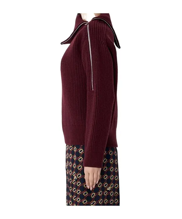 Dries Van Noten Wool Sweater With Asymmetrical Neckline And Zip Detail
