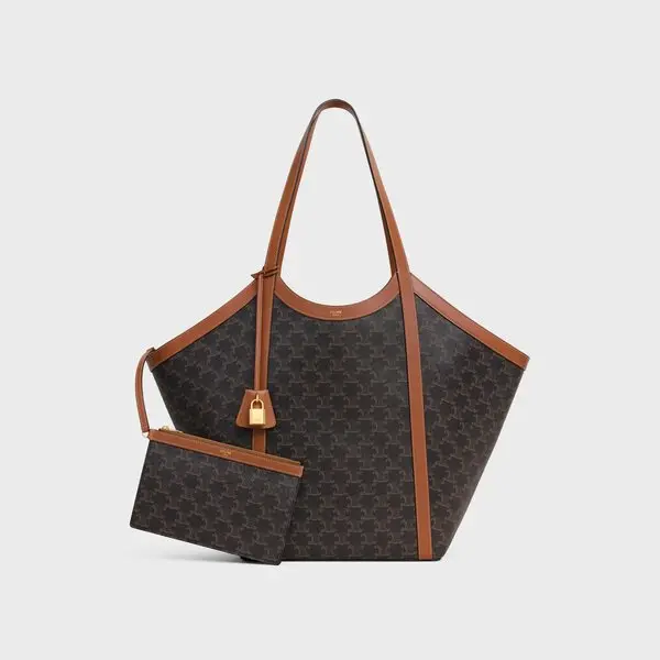 Celine Large Cabas In Triomphe Canvas And Calfskin