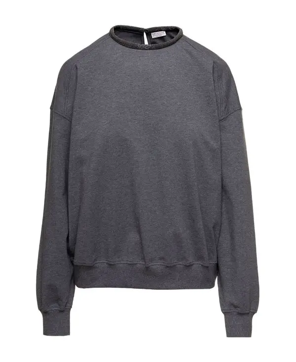 Brunello Cucinelli Mélange Sweatshirt With Bead Embellishment - Grey