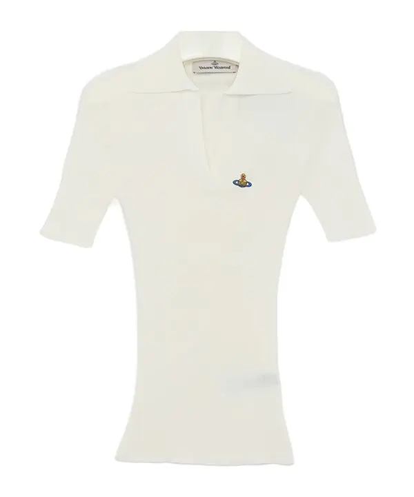 VIVIENNE WESTWOOD Orb-embroidered Knit Polo Top - White