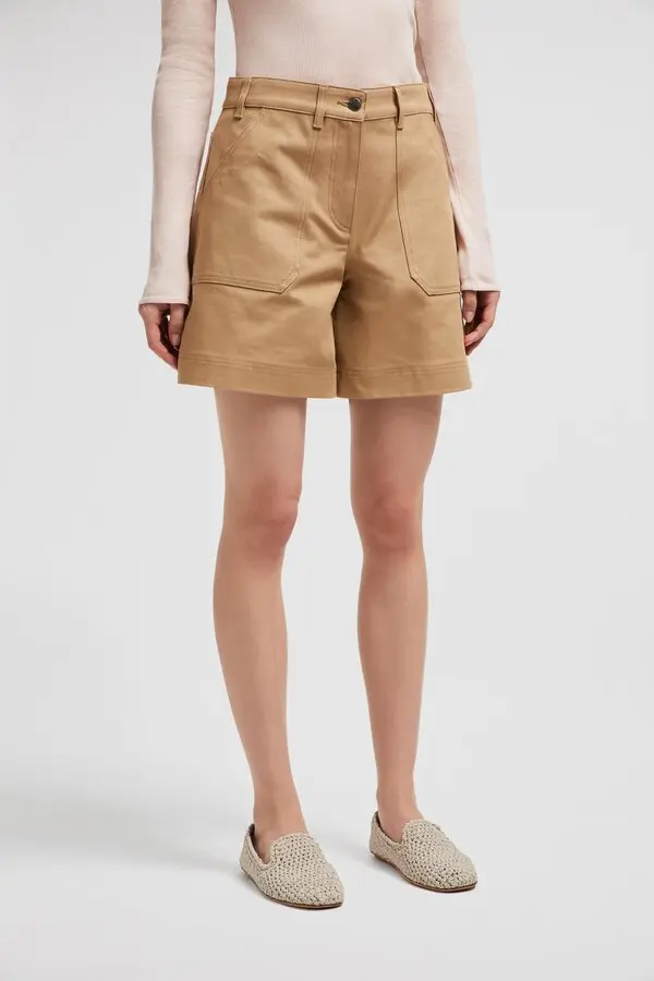 Moncler Organic Cotton Gabardine Logo Patch Pocket Shorts