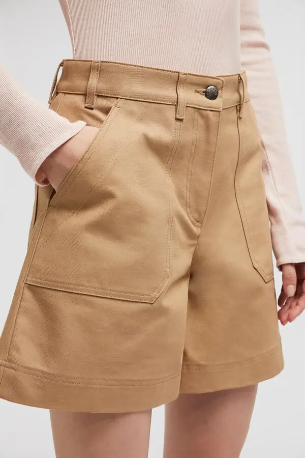 Moncler Organic Cotton Gabardine Logo Patch Pocket Shorts